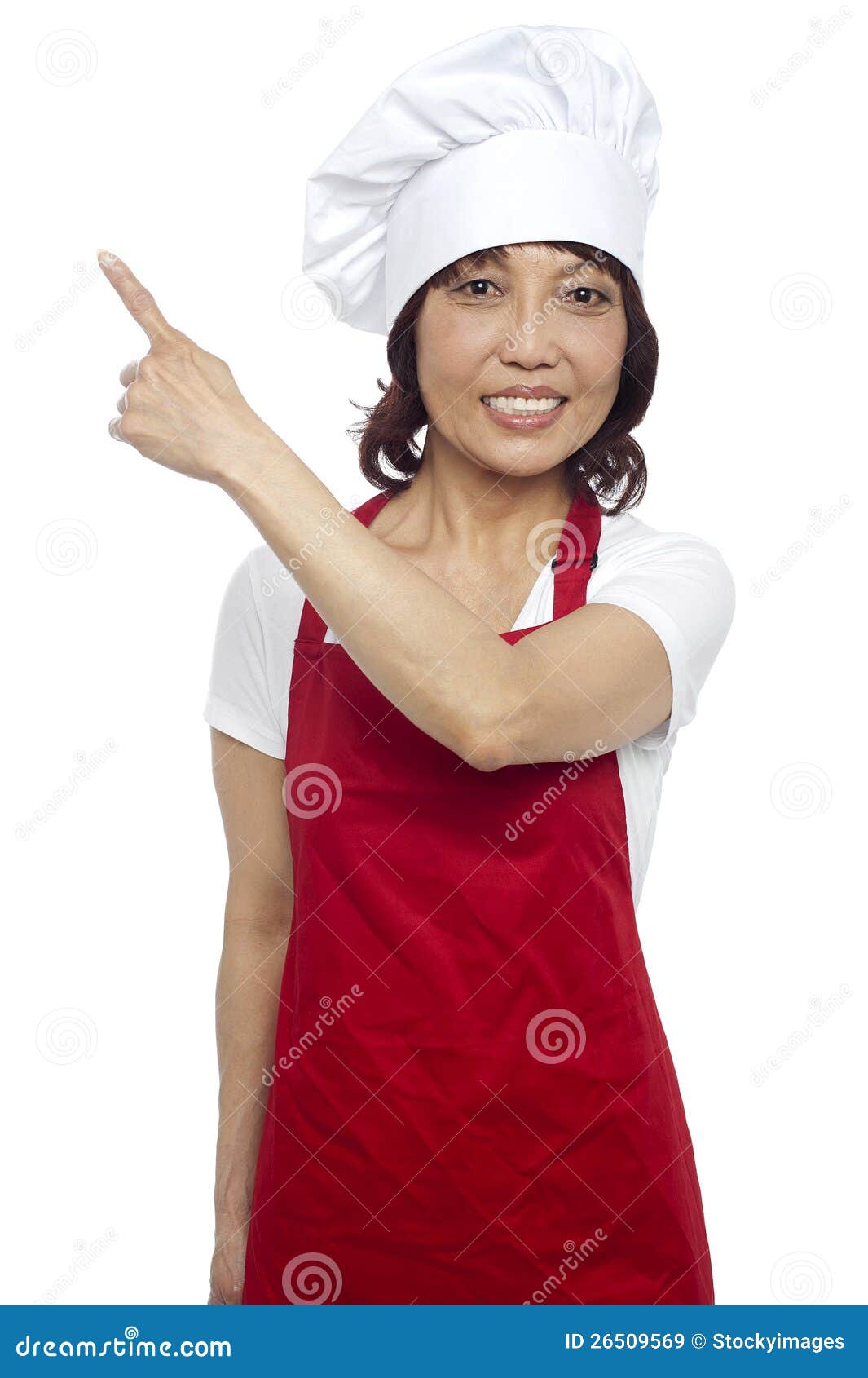 Female Chef in Uniform Pointing Away Stock Image - Image of indicating ...