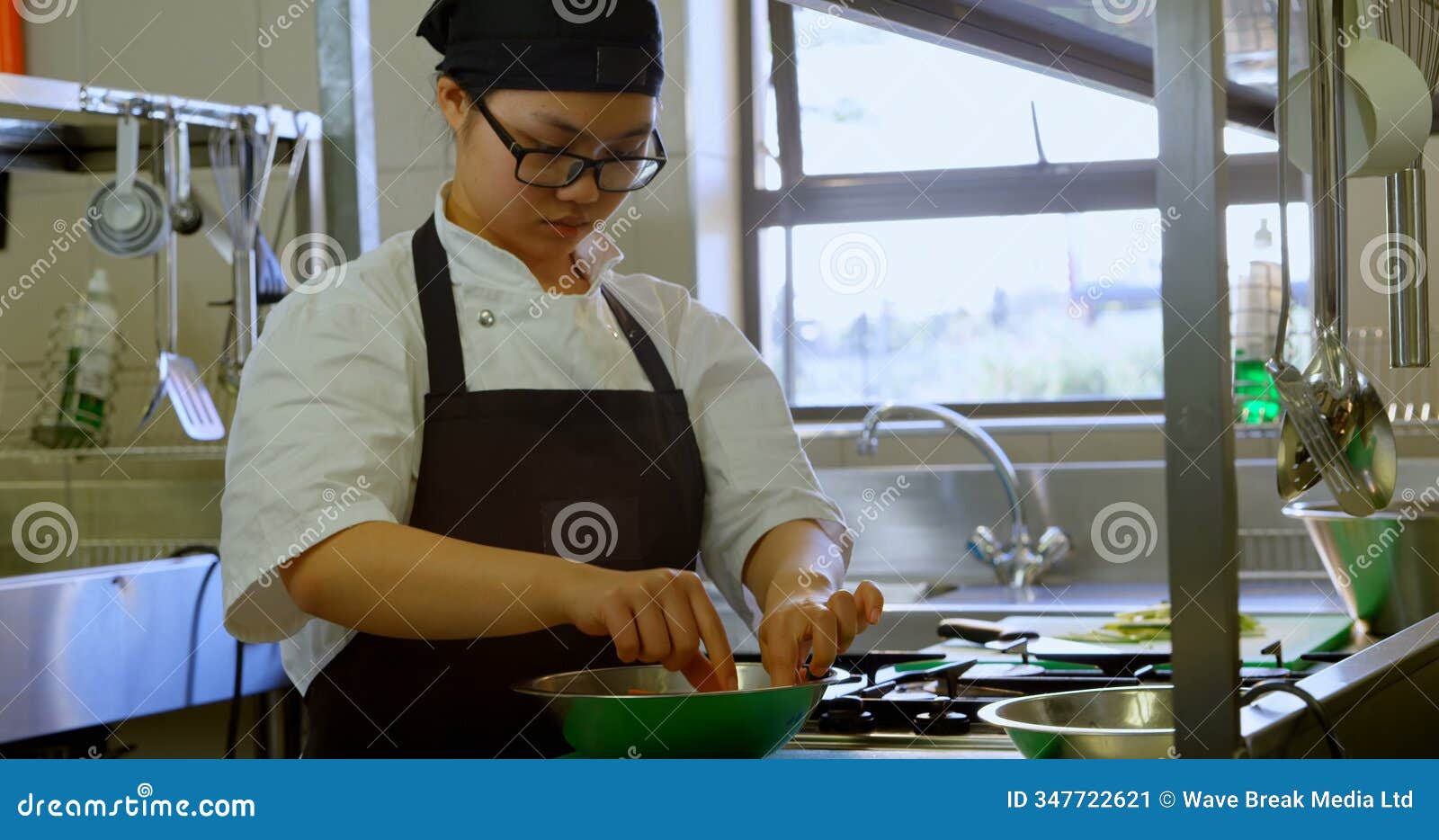 Female Chef Working in Kitchen at Restaurant Stock Image - Image of ...