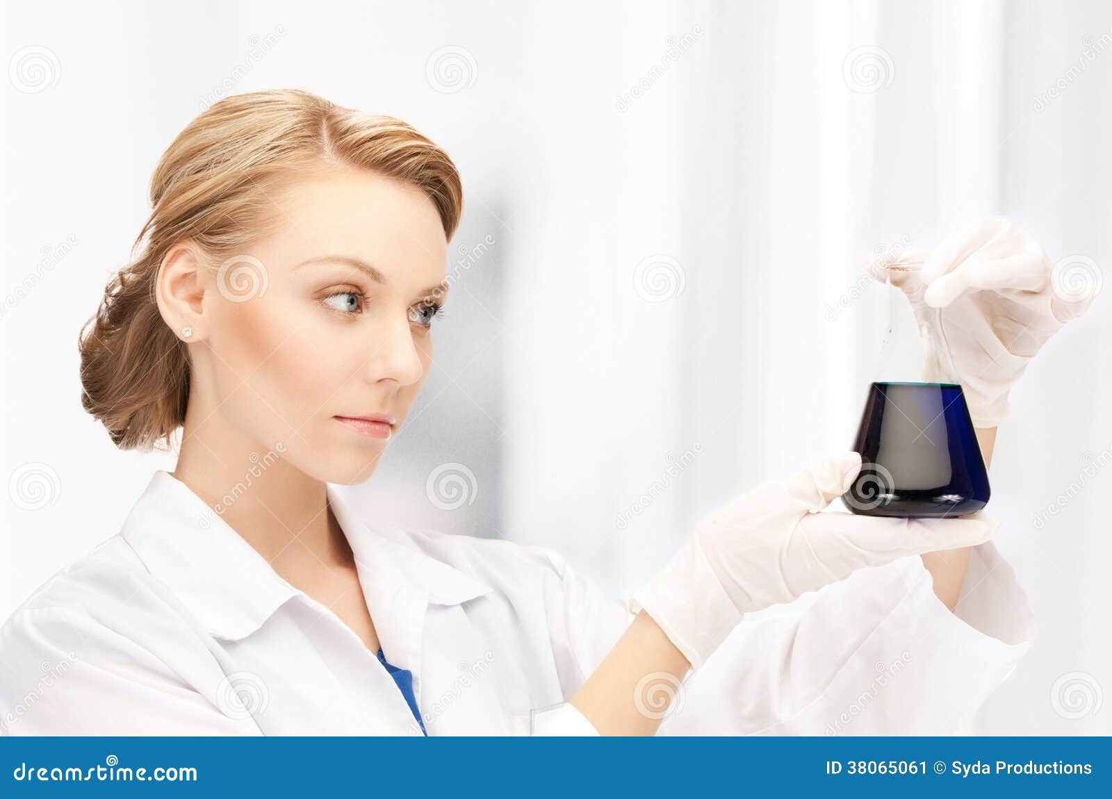 Female Chemist Holding Bulb with Chemicals Stock Image - Image of ...