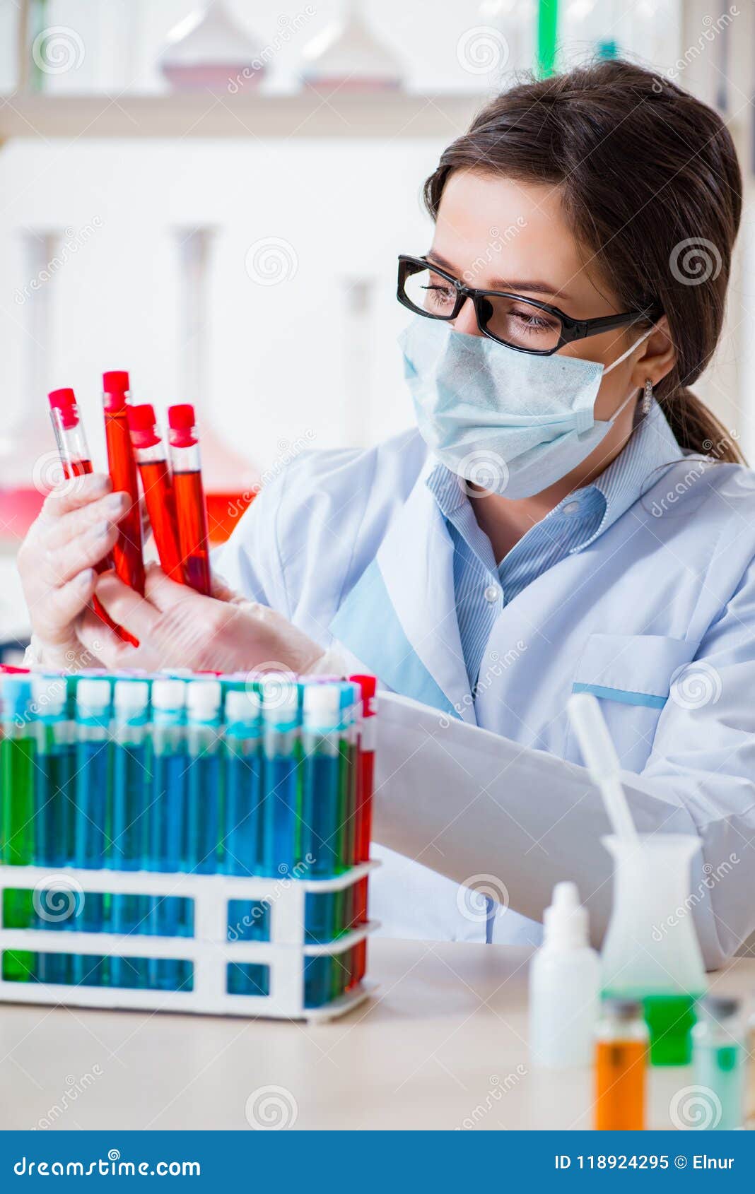 The Female Chemist Working in Hospital Lab Stock Image - Image of glass ...