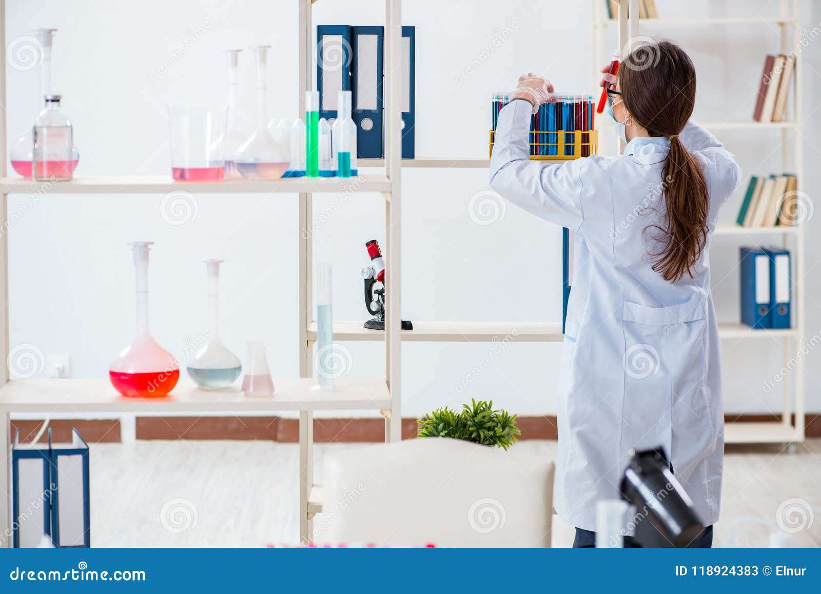 The Female Chemist Working in Hospital Lab Stock Image - Image of ...