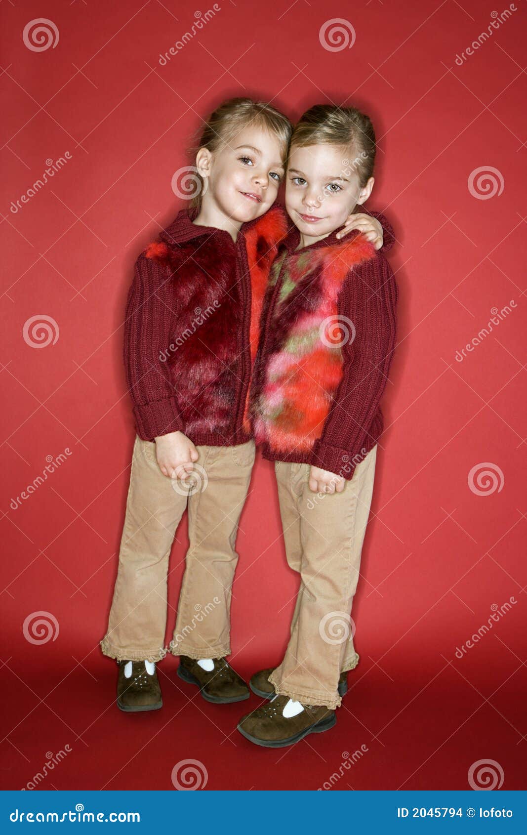 Female Children Twins Embrace. Stock Photo - Image of pose, style: 2045794