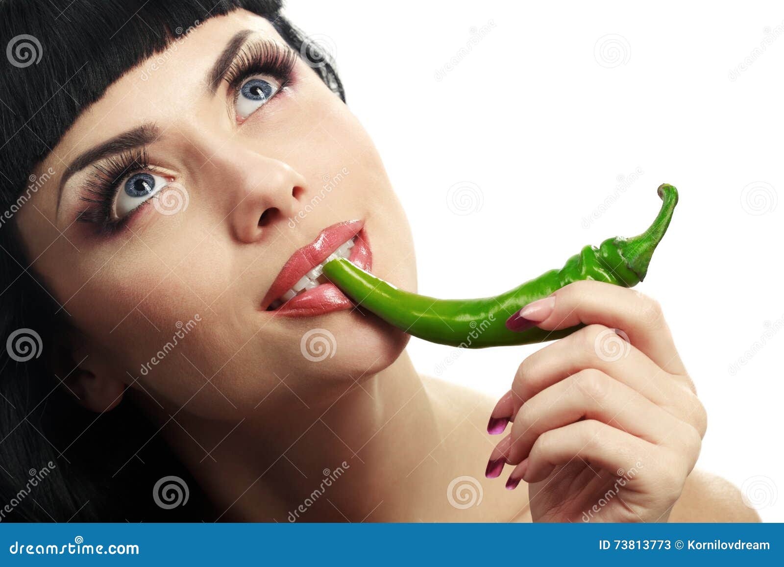 Female with chilli pepper stock image. Image of adult - 73813773