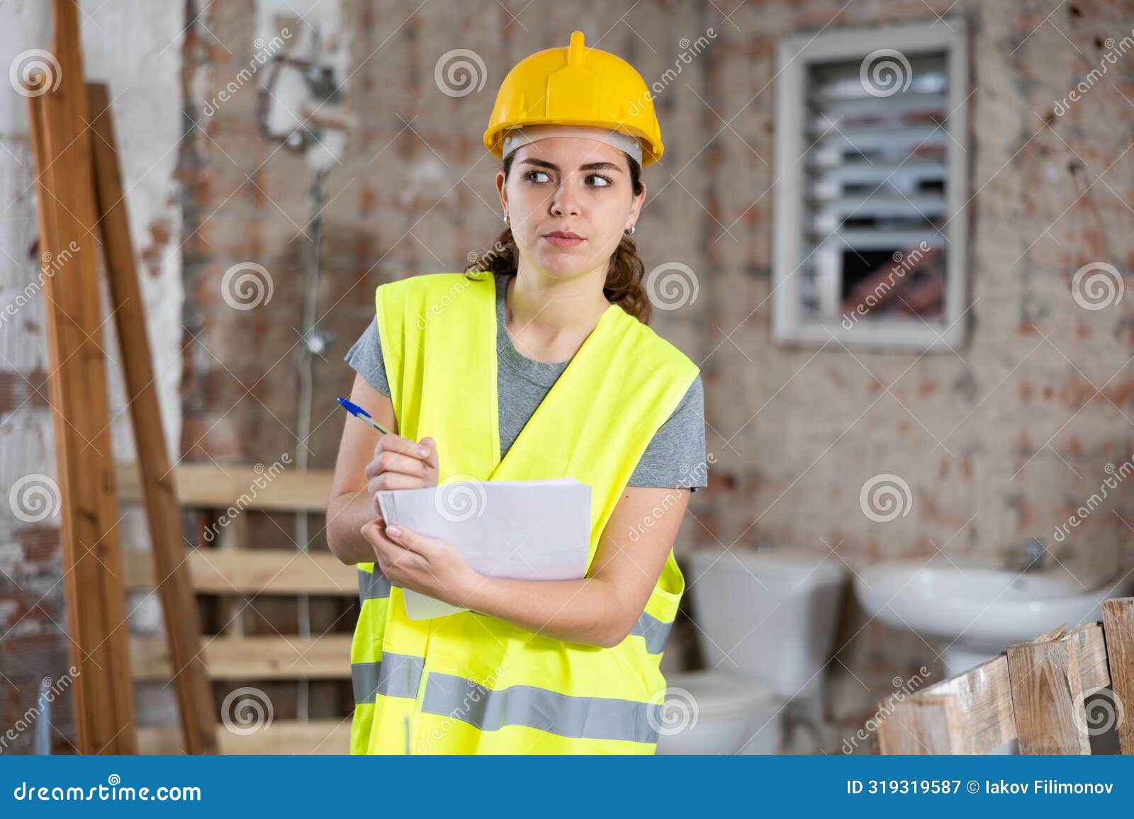 Female Civil Engineer Making Notes while Controlling Construction Site ...