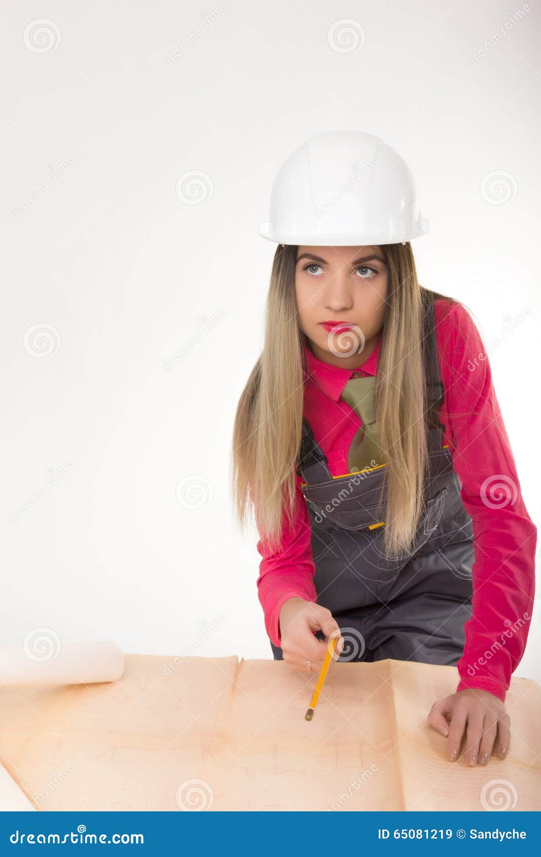 Female Civil Engineer Standing Next To the Table Stock Image - Image of ...