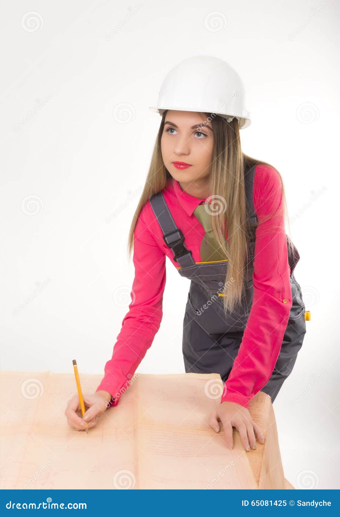 Female Civil Engineer Standing Next To the Table Stock Image - Image of ...