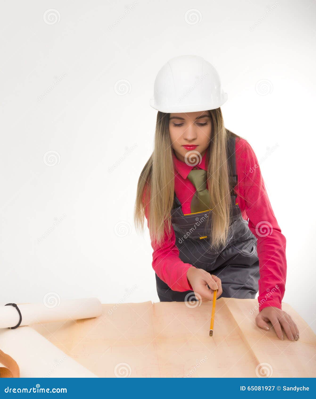 Female Civil Engineer Standing Next To the Table Stock Image - Image of ...