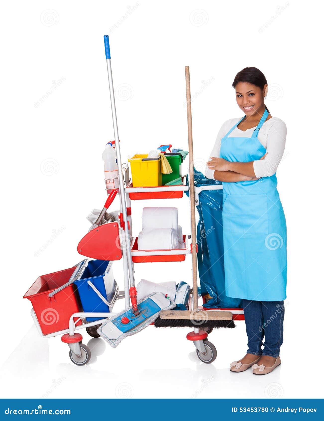 Female Cleaner with Cleaning Equipment Stock Photo - Image of ...