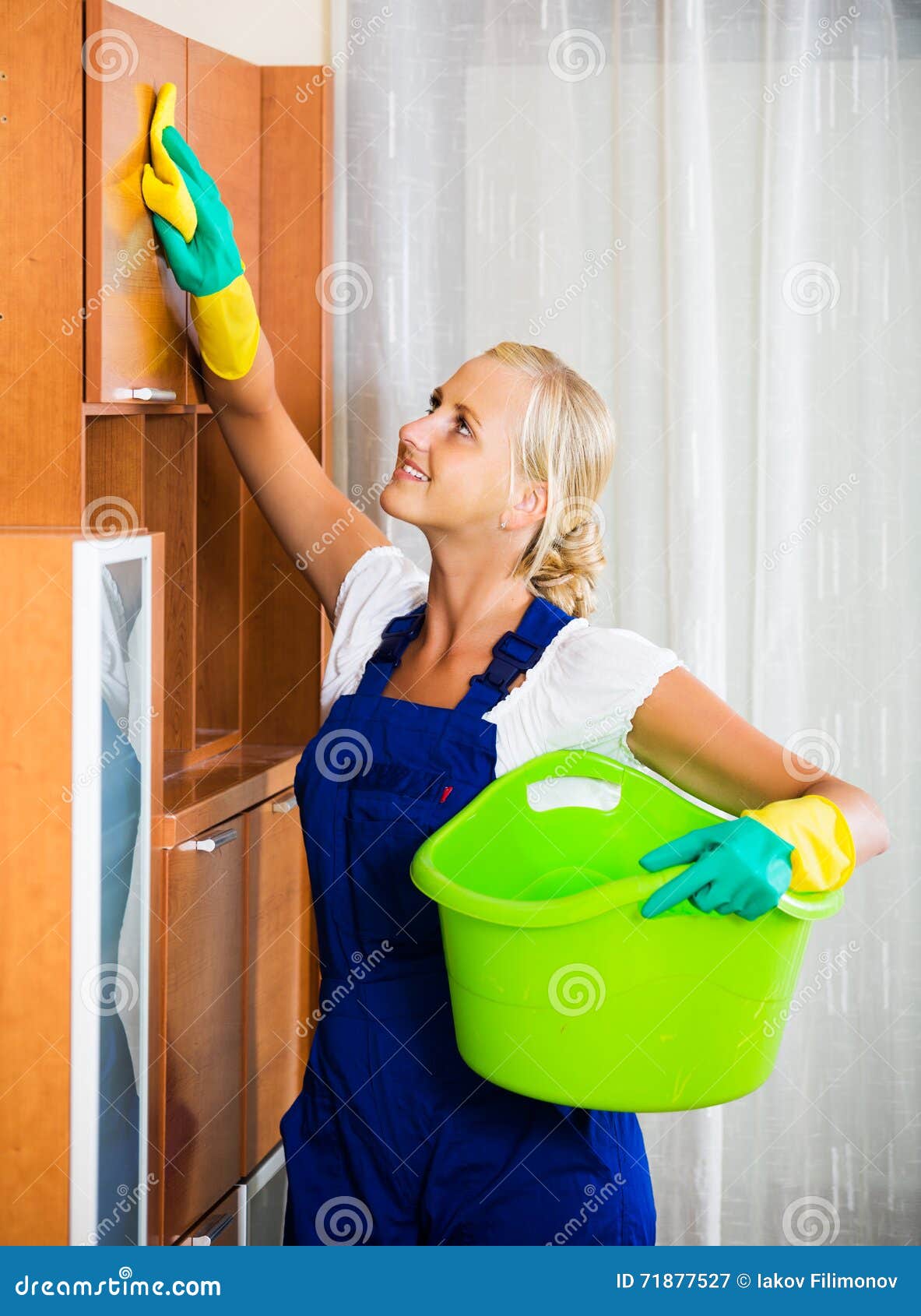 Female Cleaner Doing Regular Clean-up Stock Image - Image of positive ...