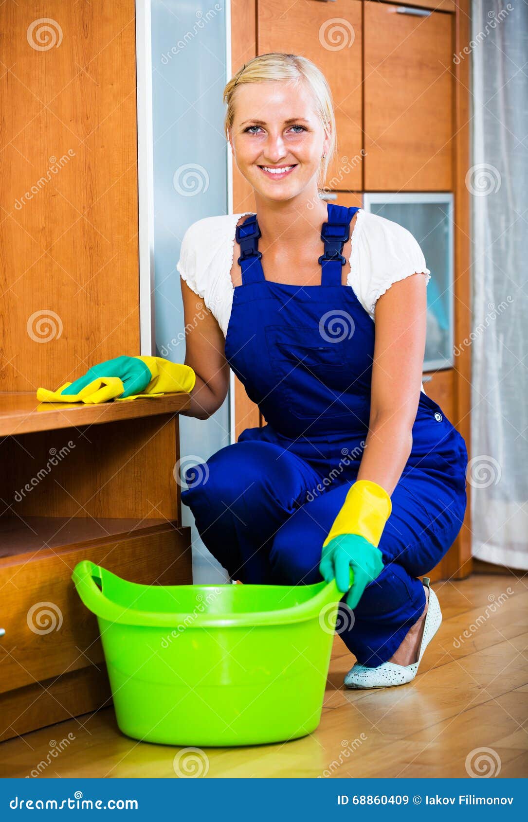 Female Cleaner Doing Regular Clean-up Stock Image - Image of polishing ...