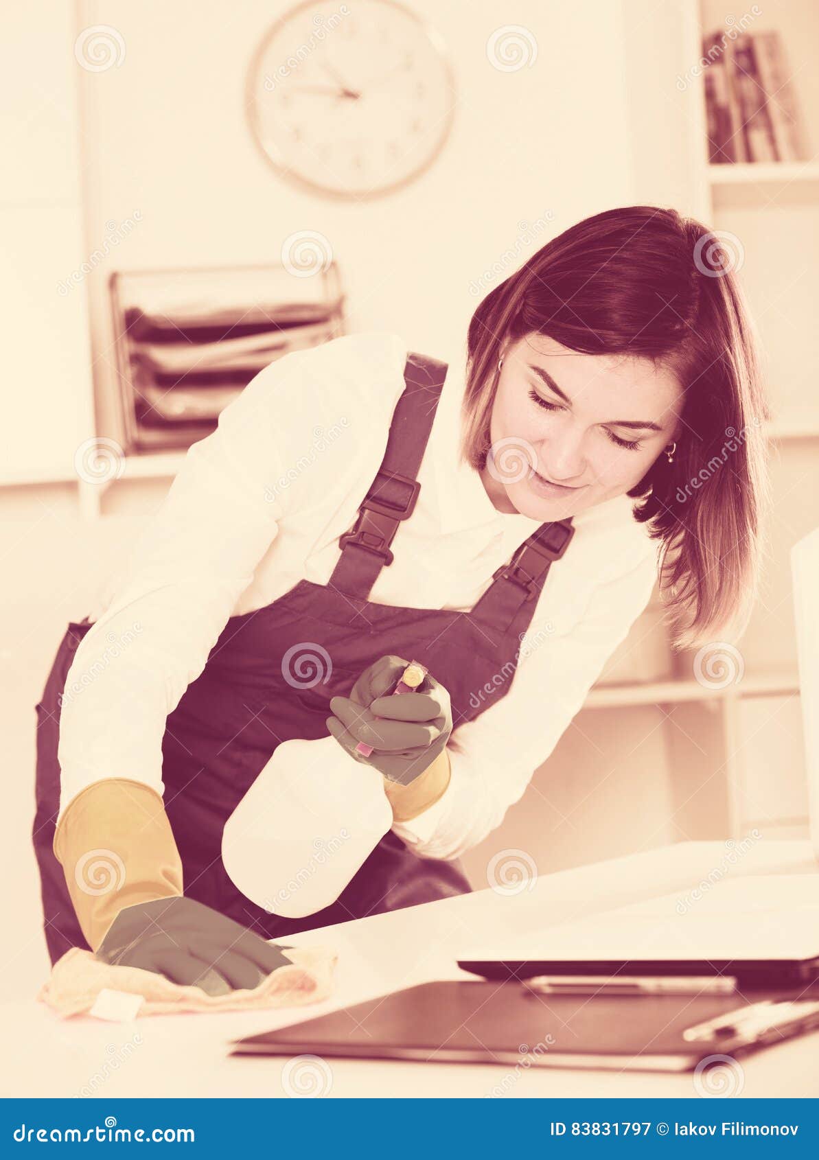 Female cleaner at work stock image. Image of office, protection - 83831797