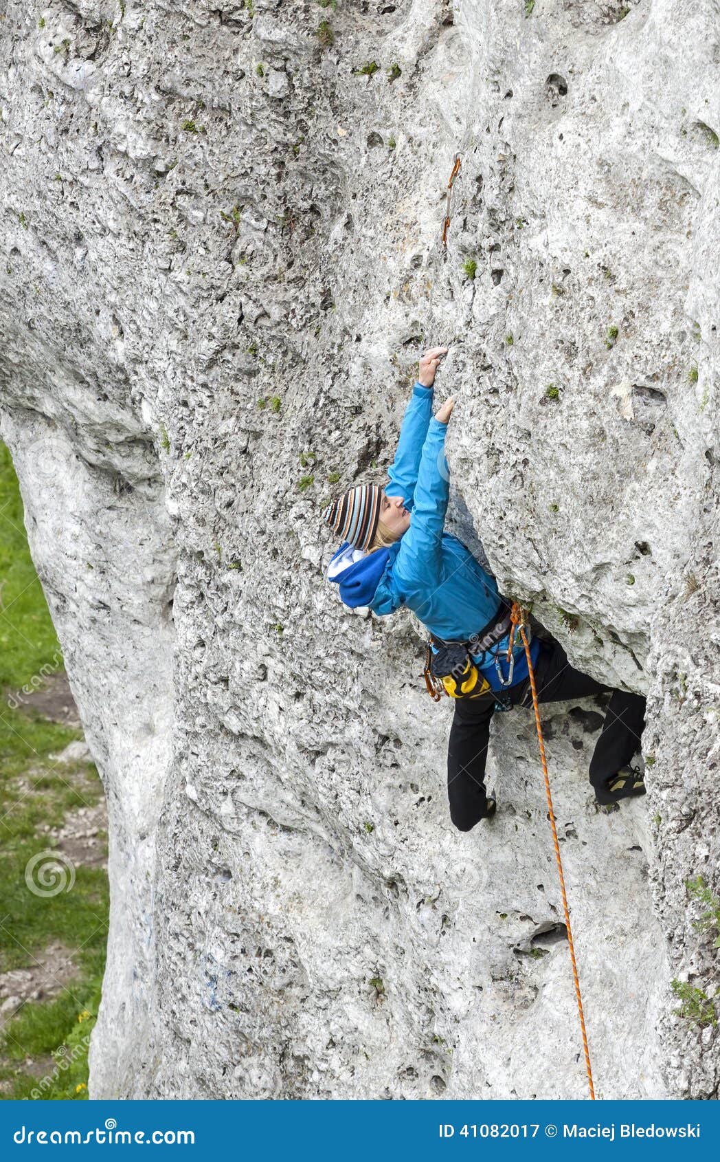 Female Climber, Woman Climbing Vertical Rock. Stock Image - Image of ...
