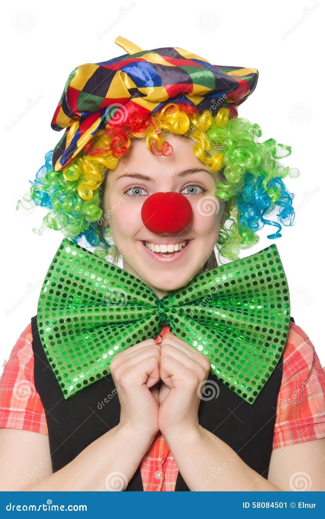 Female Clown Isolated on White Stock Image - Image of jester, happy ...