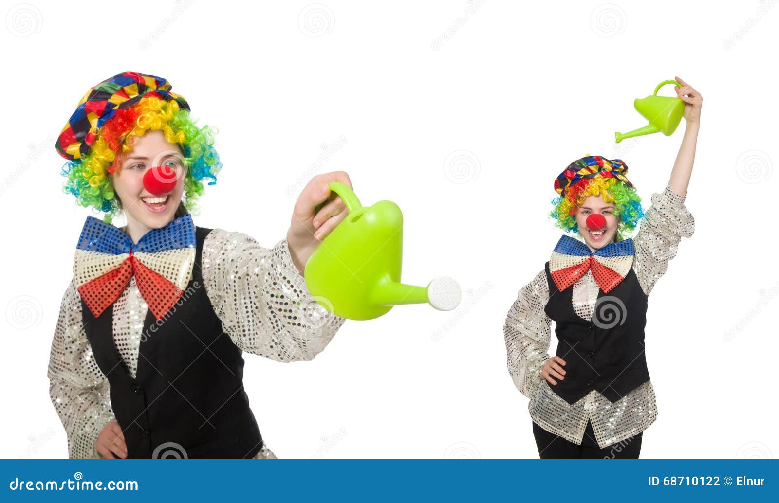 The Female Clown with Watering Can Isolated on White Stock Photo ...
