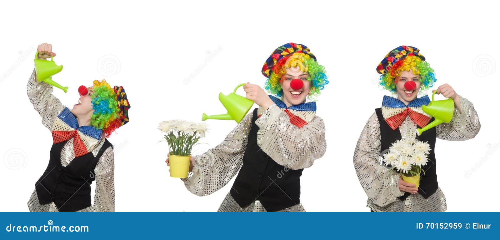 The Female Clown with Watering Can Isolated on White Stock Image ...