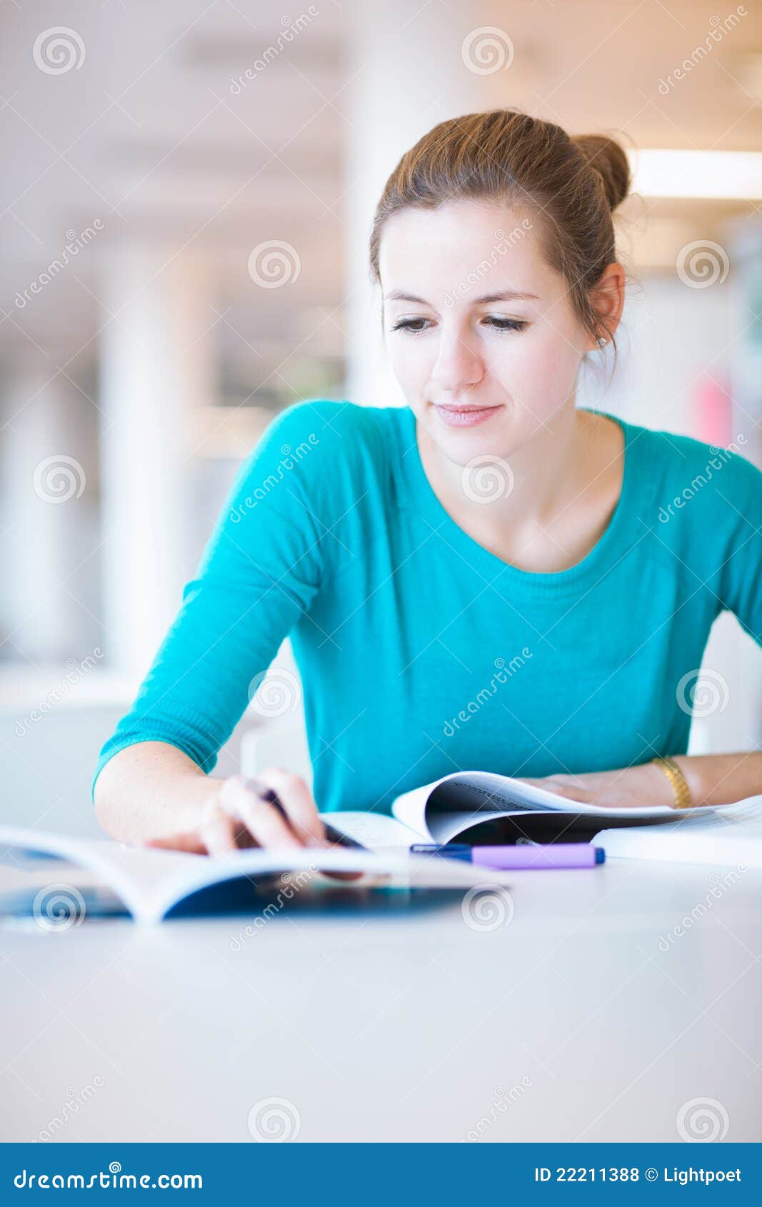 Female College Student in a Library Stock Photo - Image of caucasian ...