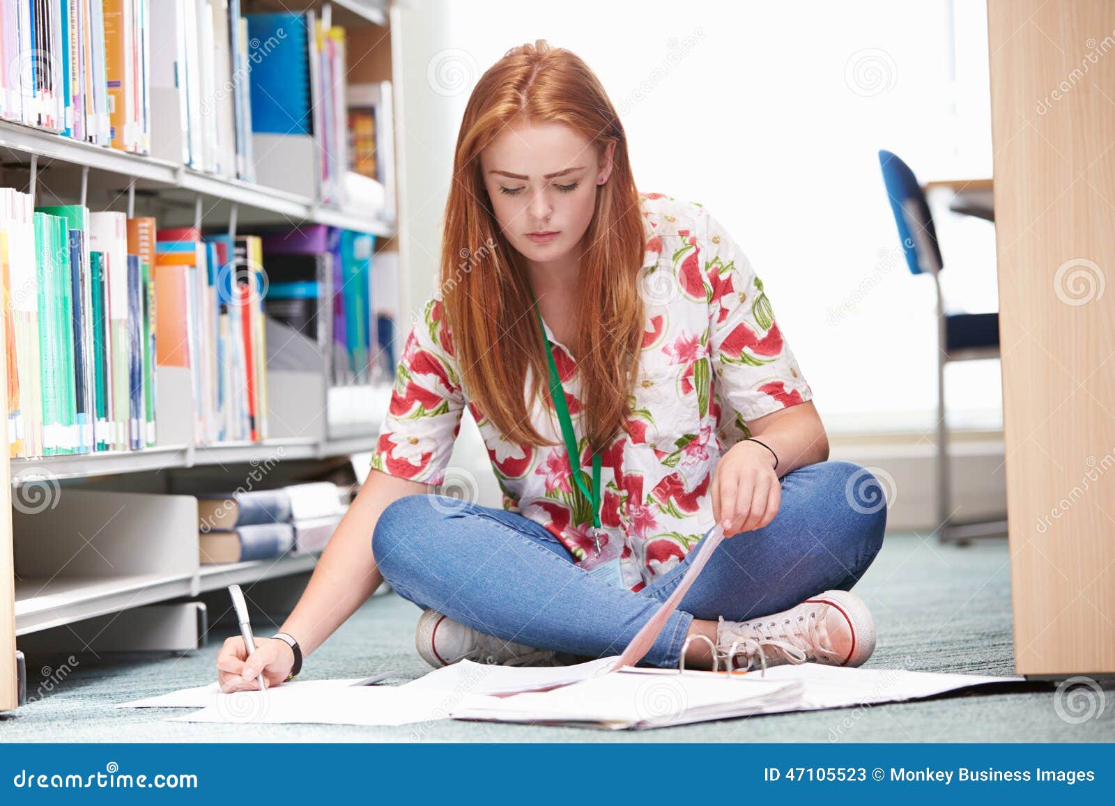 Female College Student Studying in Library Stock Image - Image of ...