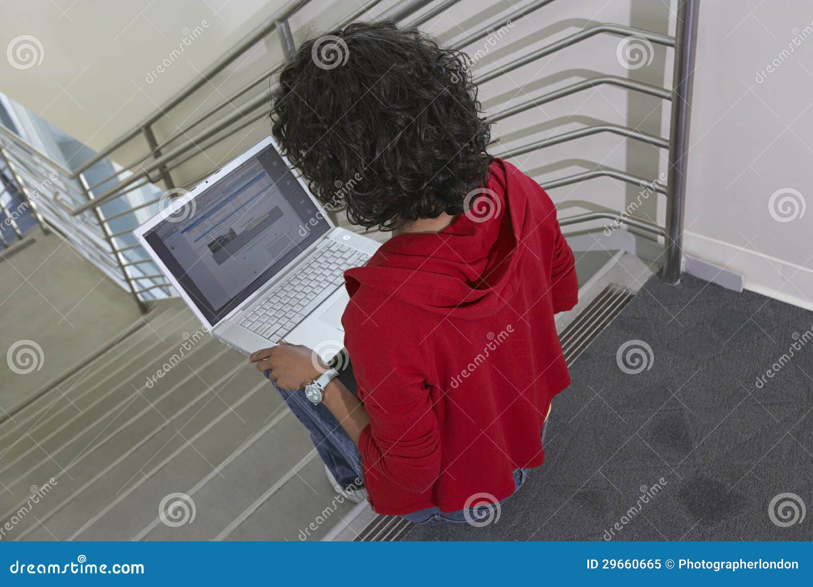Female College Student Using Laptop Stock Image - Image of person, hair ...