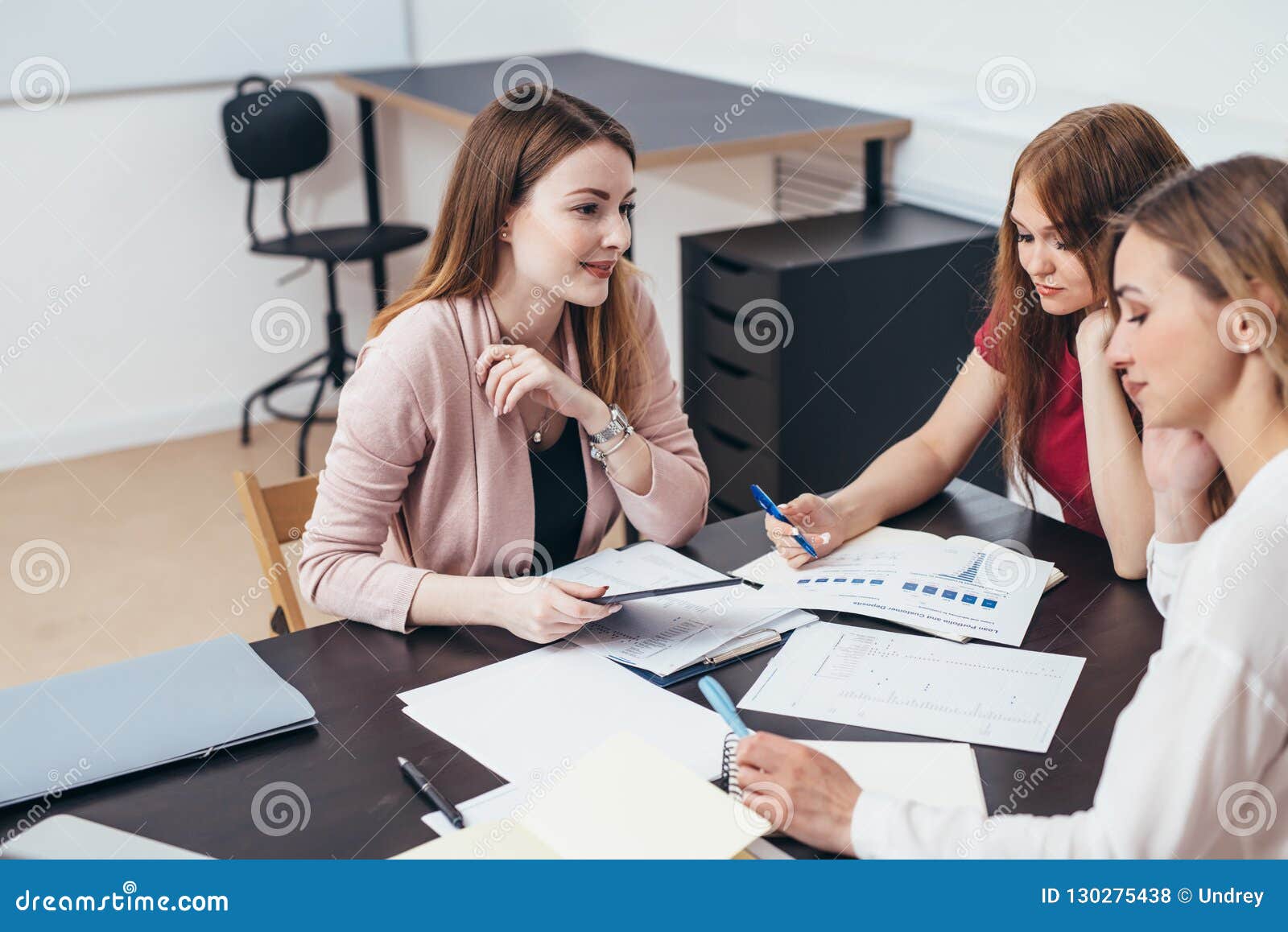 Female College Students in Classroom. School Study Learn Class. Stock ...