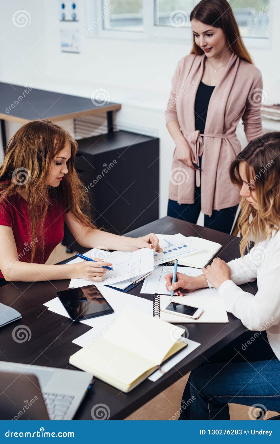 Female College Students in Classroom. School Study Learn Class. Stock ...