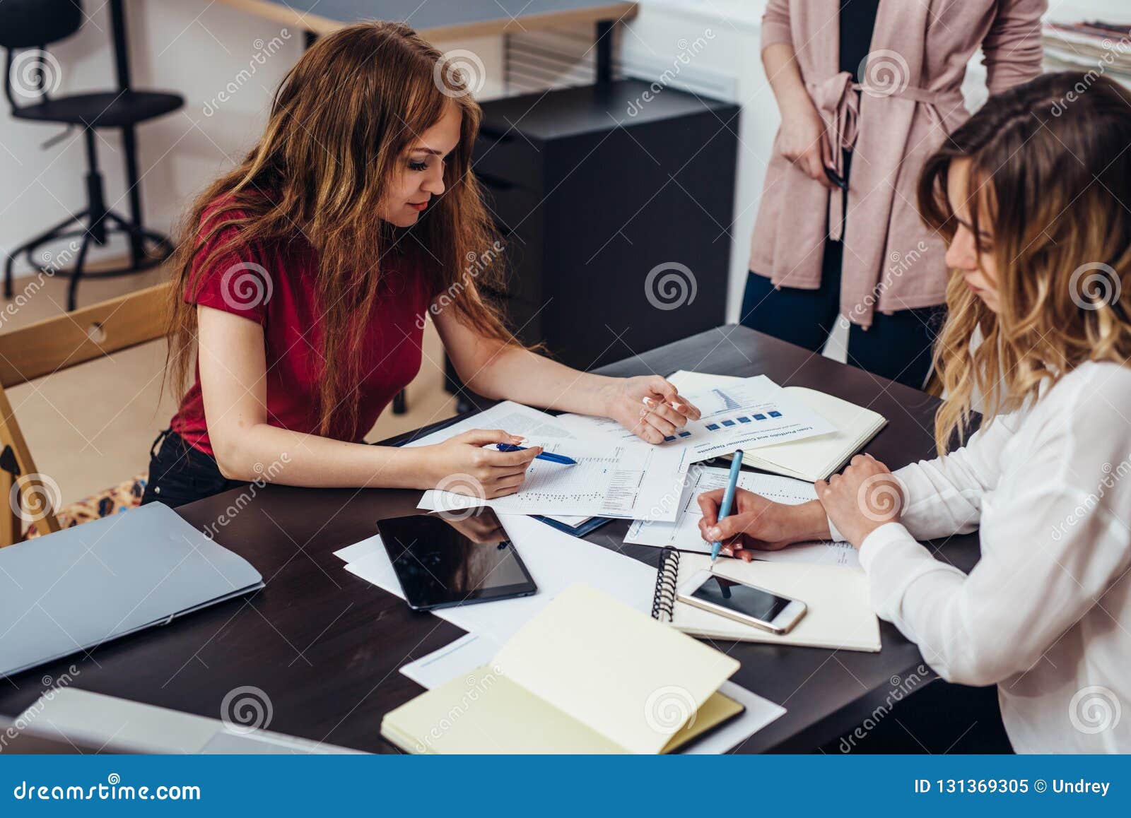 Female College Students in Classroom. School Study Learn Class. Stock ...