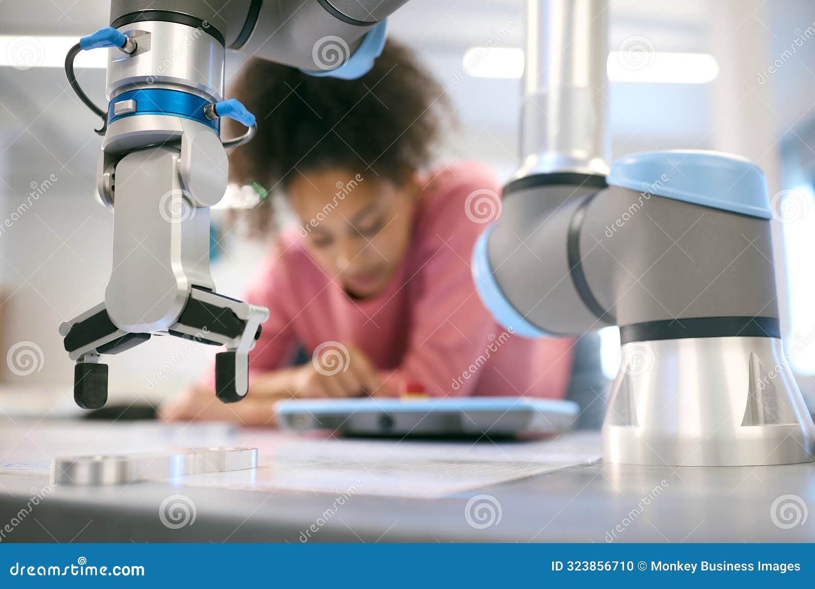 Female College or University Engineering Student in Robotics Class ...