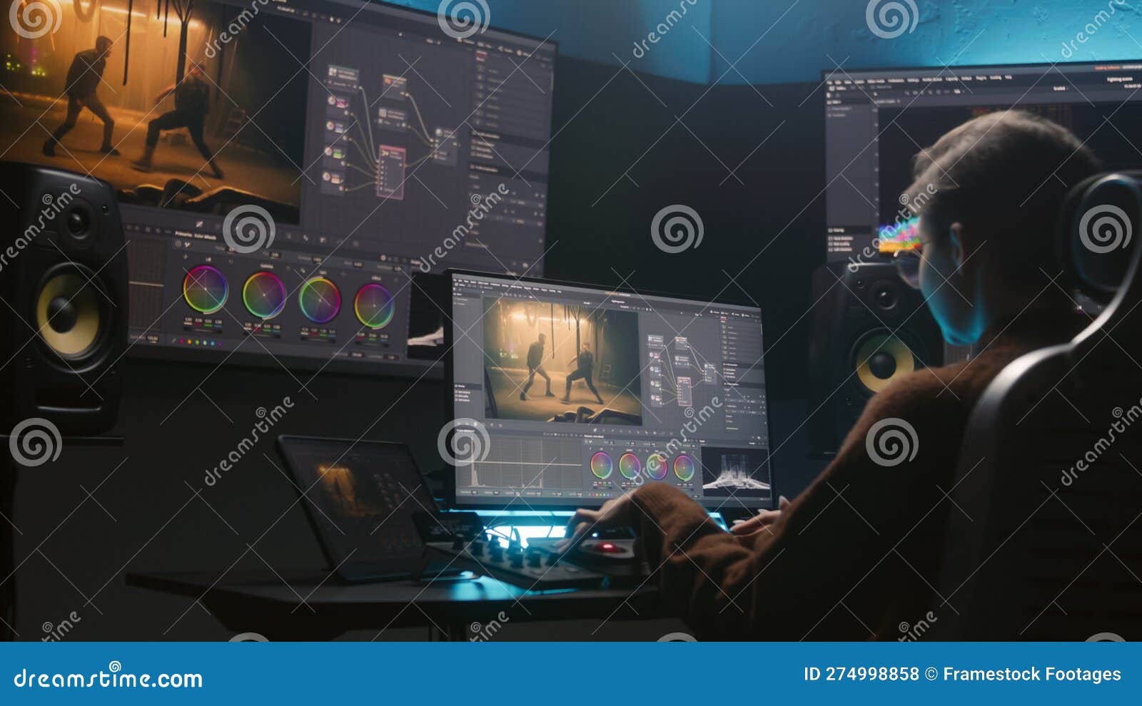 Female Colorist Makes Film Color Correction Using PC Software Stock ...