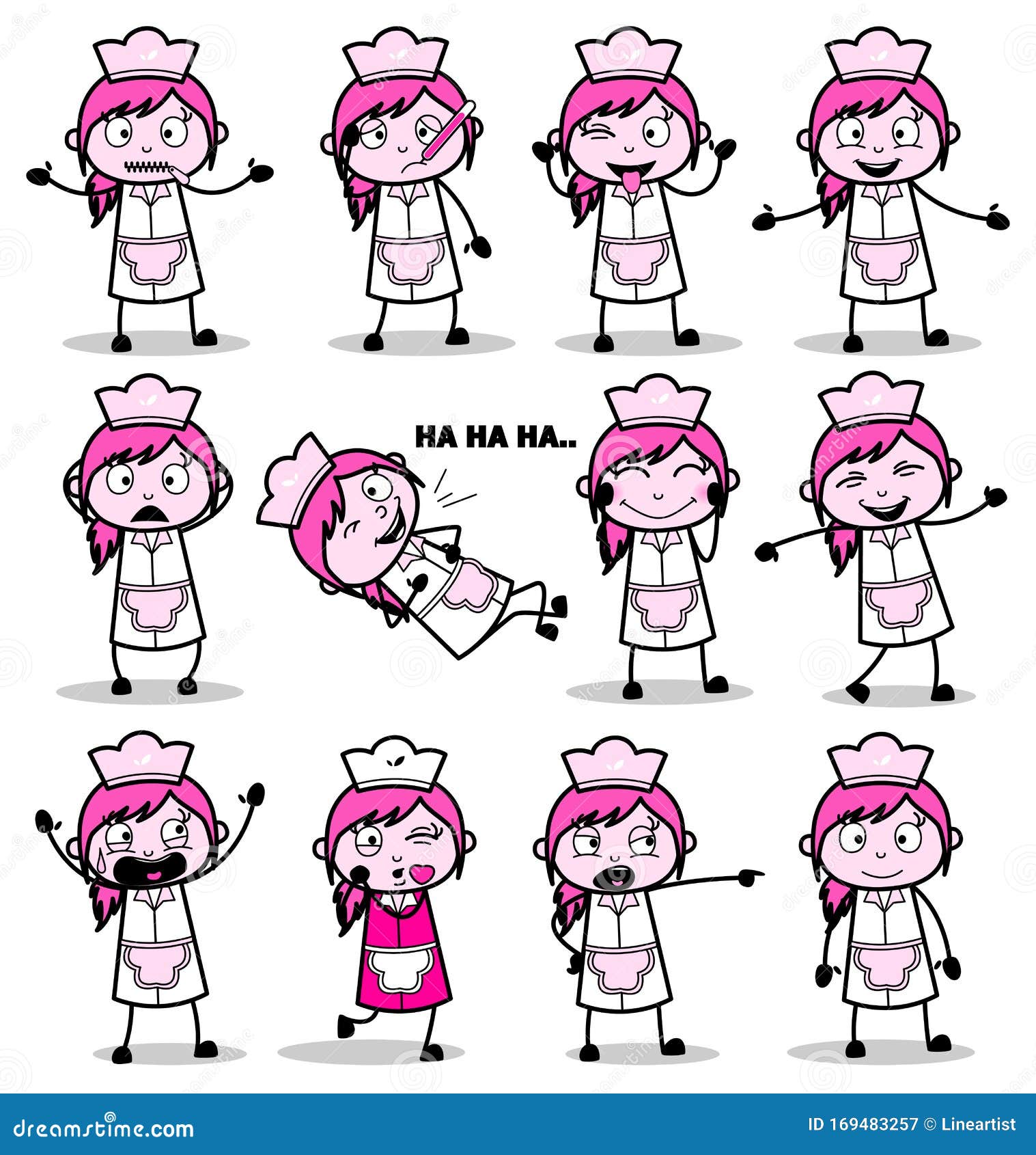 Female Comic Waitress Characters - Set of Concepts Vector Illustrations ...