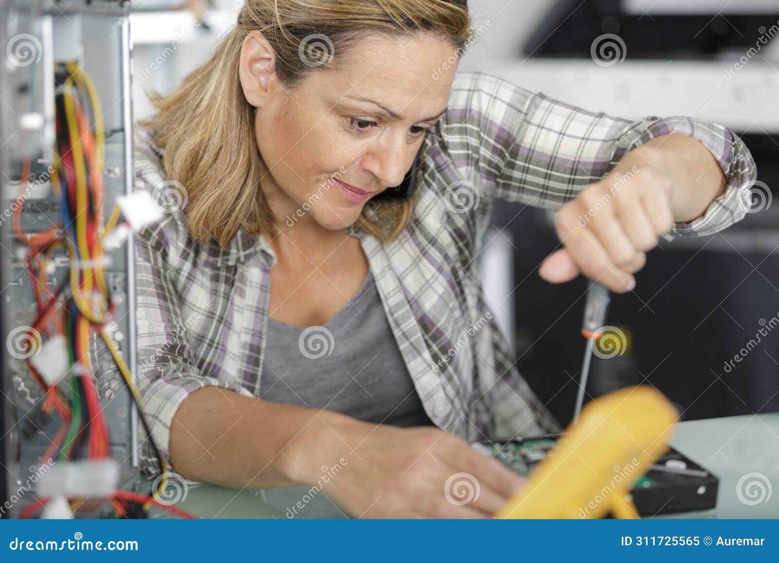 Female Computer Engineer Repairing Broken Desktop Stock Image - Image ...