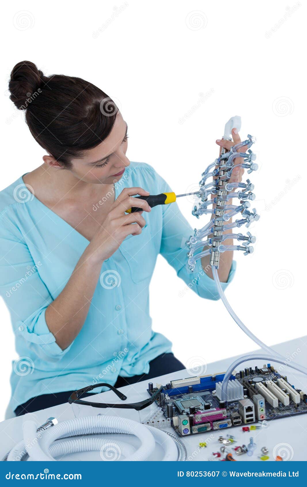 Female Computer Engineer Repairing Computer Motherboard Stock Image ...