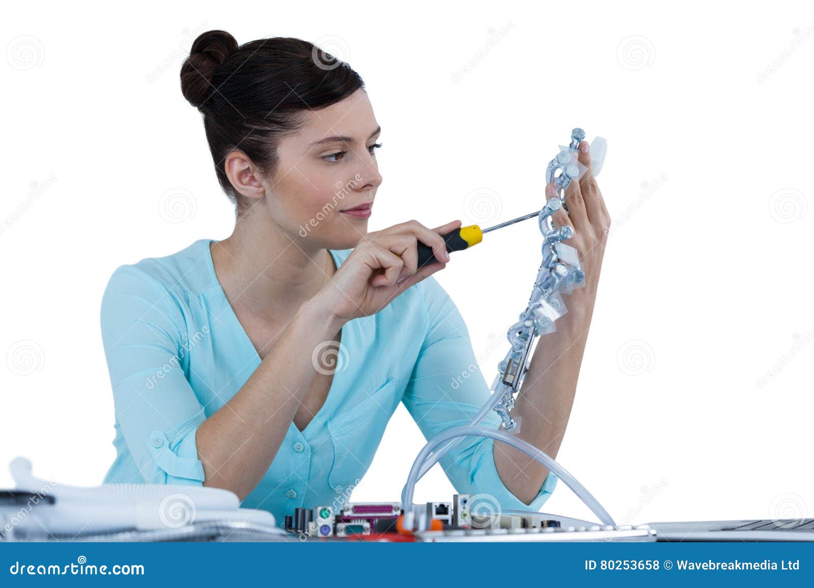 Female Computer Engineer Repairing Computer Motherboard Stock Photo ...