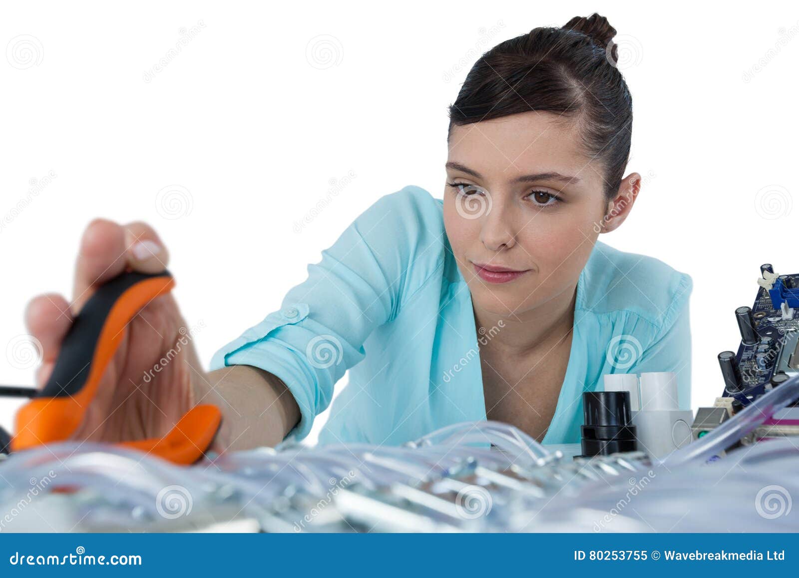 Female Computer Engineer Repairing Computer Motherboard Stock Image ...