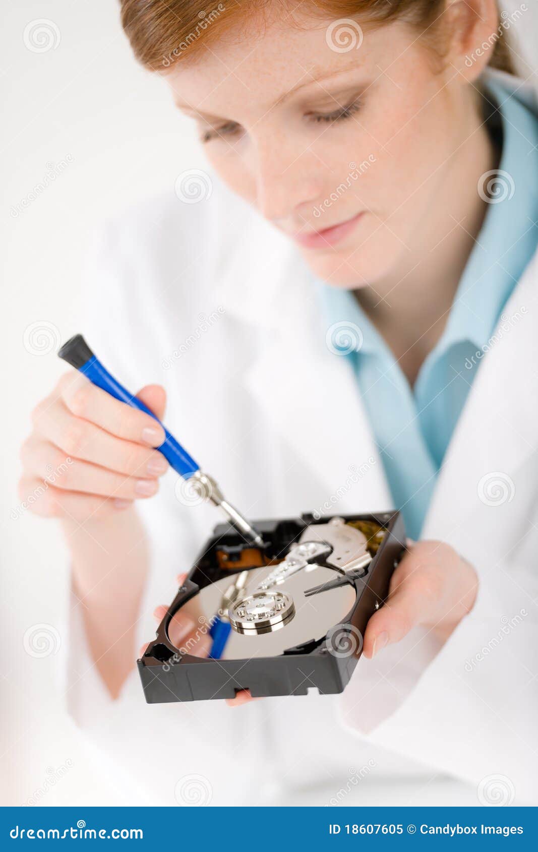 Female Computer Engineer - Woman Repair Hard Disc Stock Image - Image ...