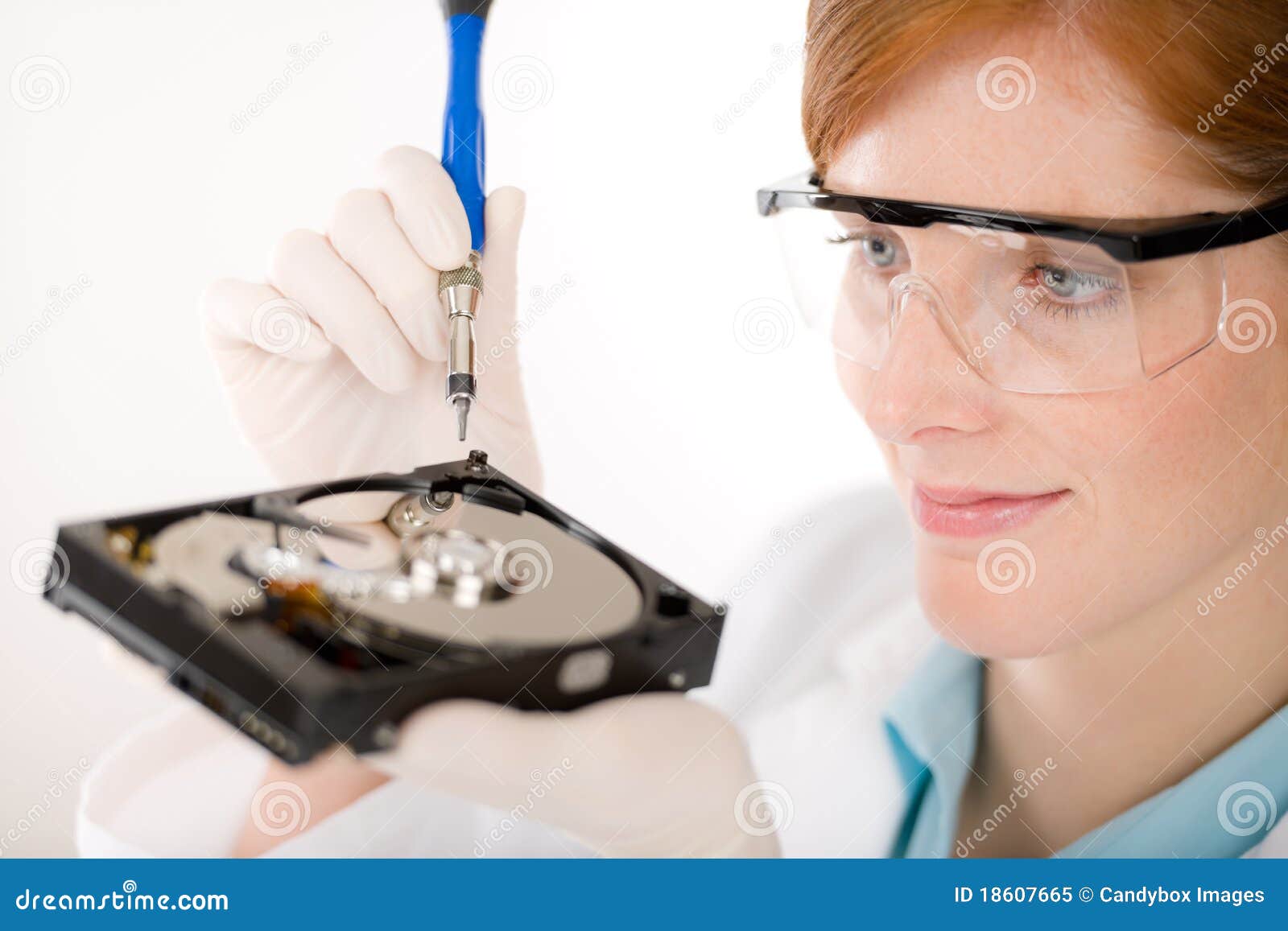 Female Computer Engineer - Woman Repair Hard Disc Stock Image - Image ...