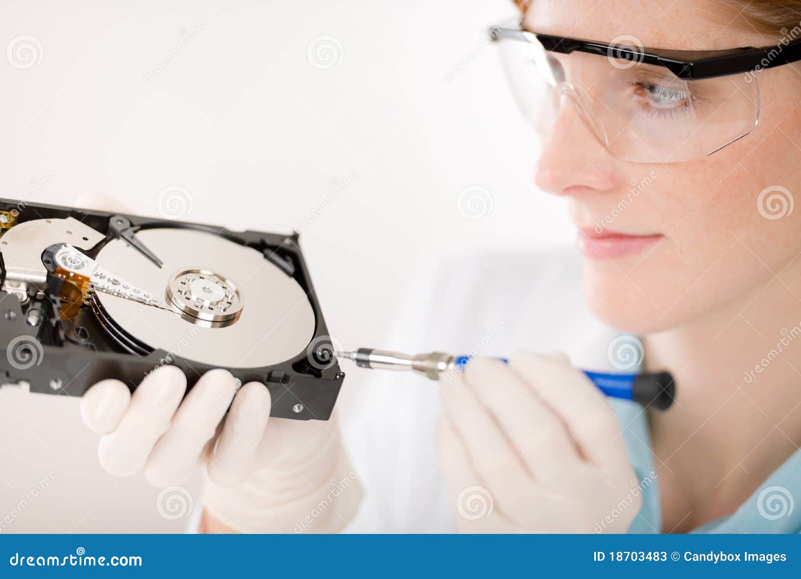 Female Computer Engineer - Woman Repair Hard Disc Stock Image - Image ...