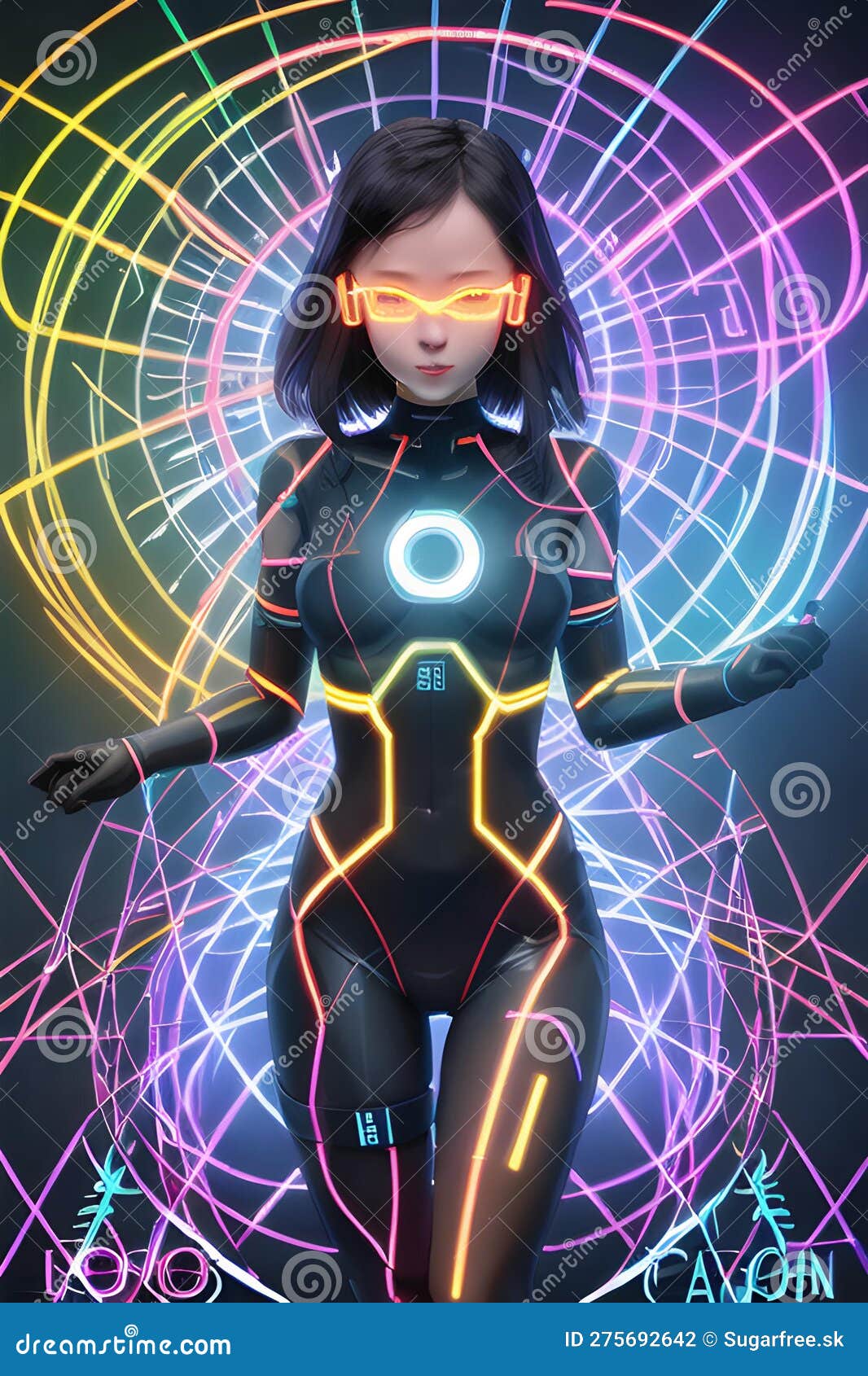 Female Connected To VR Outlined Glowing Illustration Stock Illustration ...