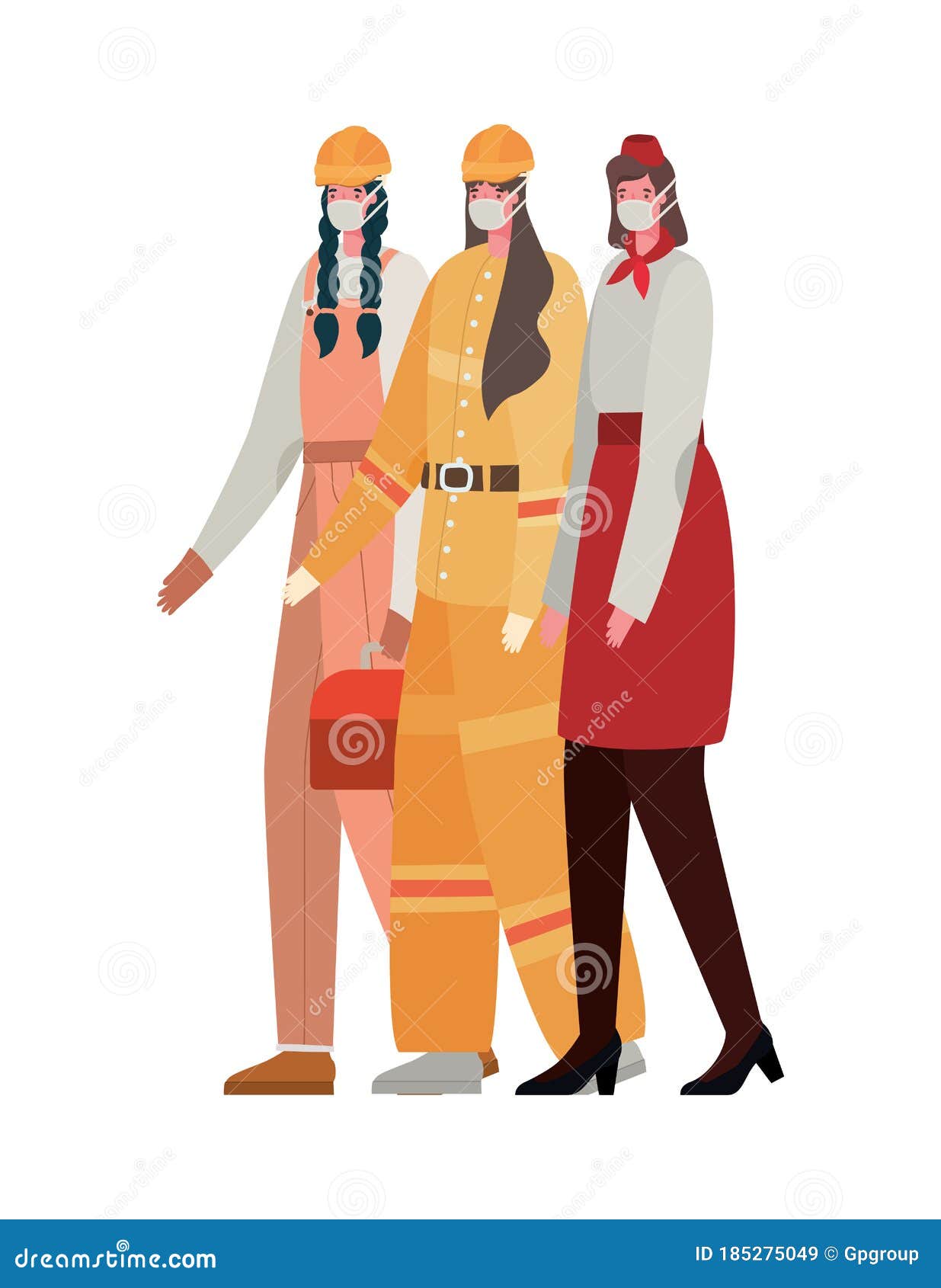 Female Constructers and Waitress with Masks Vector Design Stock Vector ...