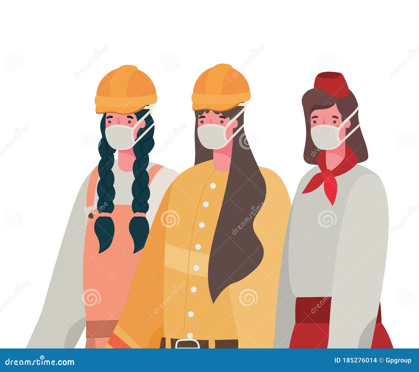 Female Constructers and Waitress with Masks Vector Design Stock Vector ...