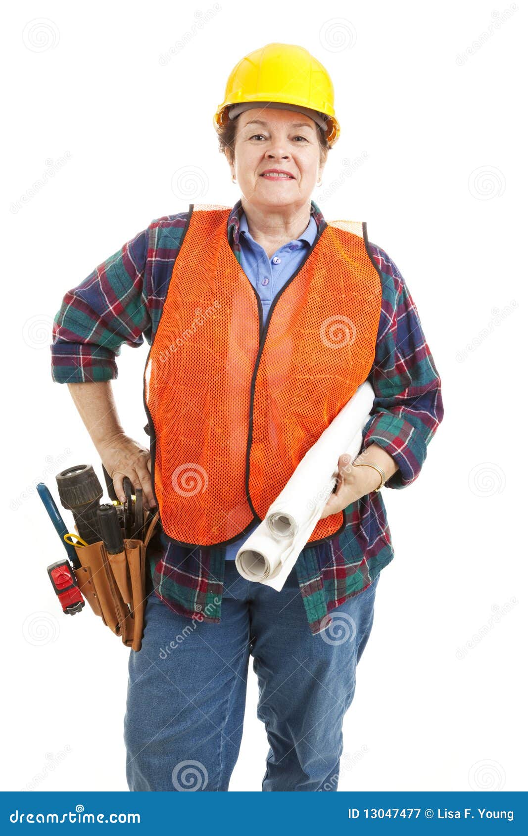 Female Construction Contractor with Blueprints Stock Image - Image of ...
