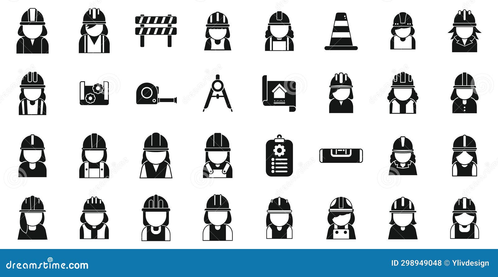 Female Construction Engineer Icons Set Simple Vector. Worker Architect ...