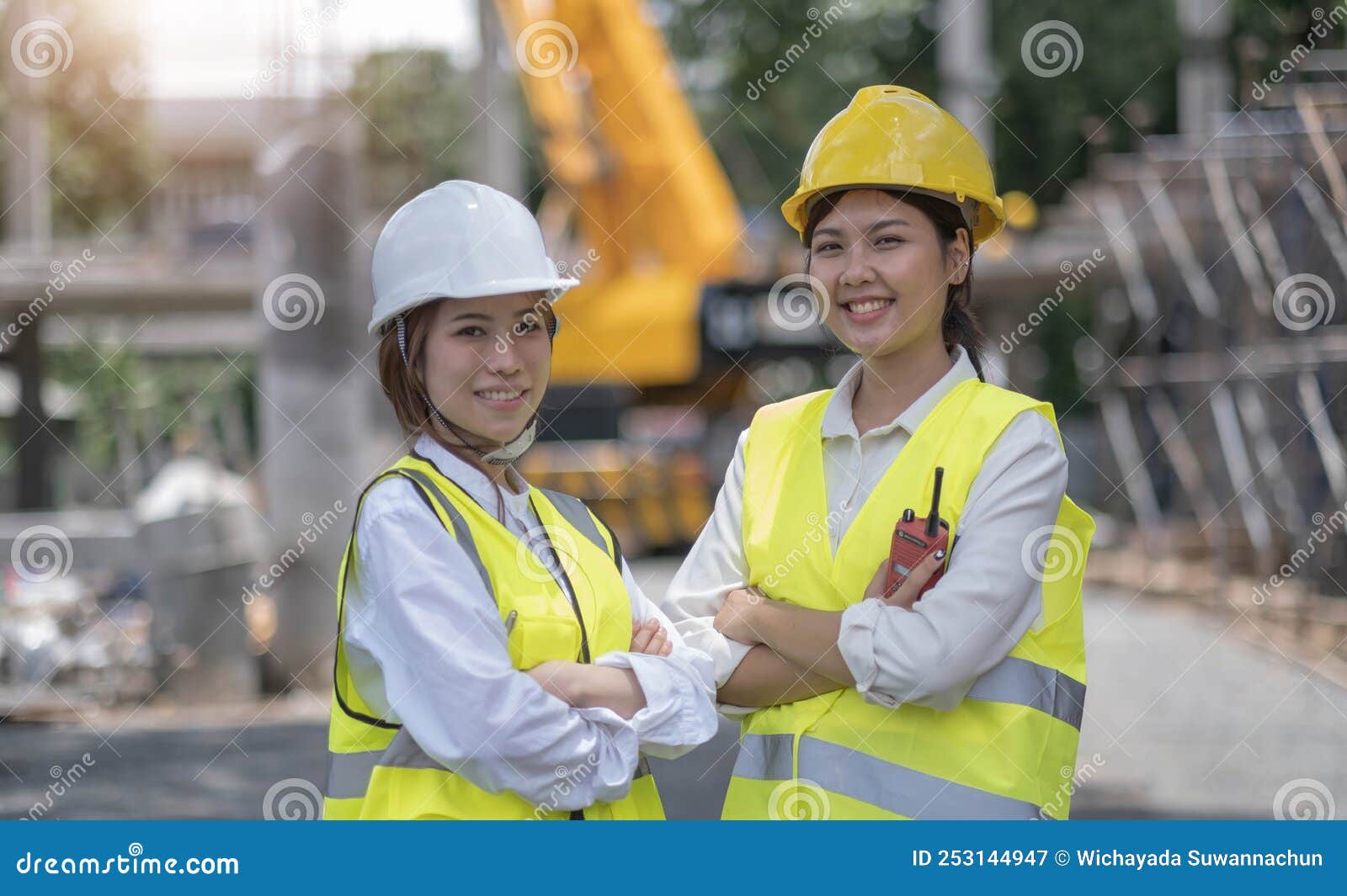 Female Construction Engineer. Portrait of a Young Woman Working at a ...