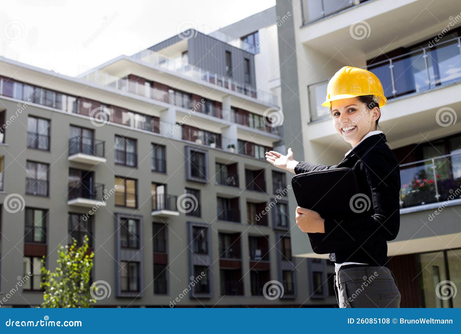 Female Construction Engineer Show Building Stock Photo - Image of ...