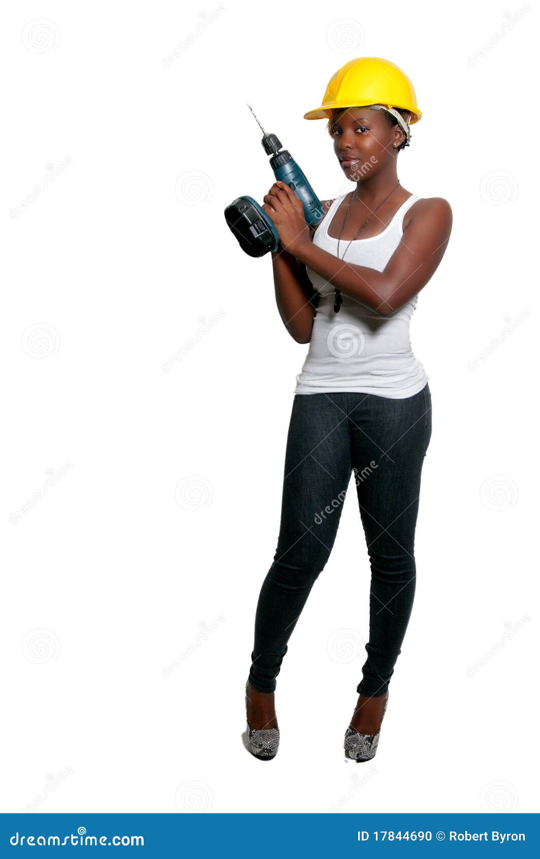 Female Construction Worker stock photo. Image of drill - 17844690