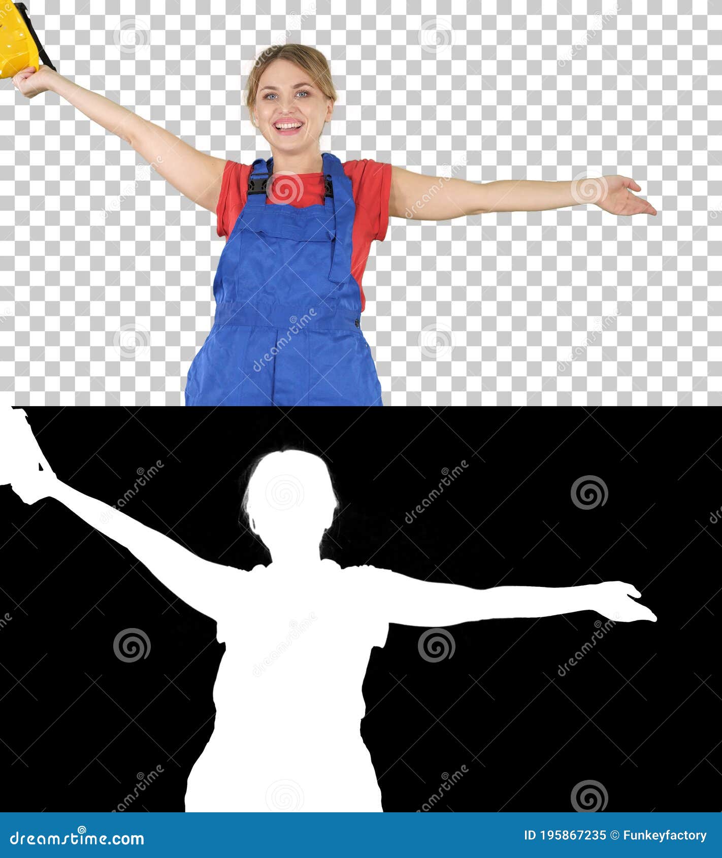 Female Construction Worker Dancing with Hardhat, Alpha Channel Stock ...