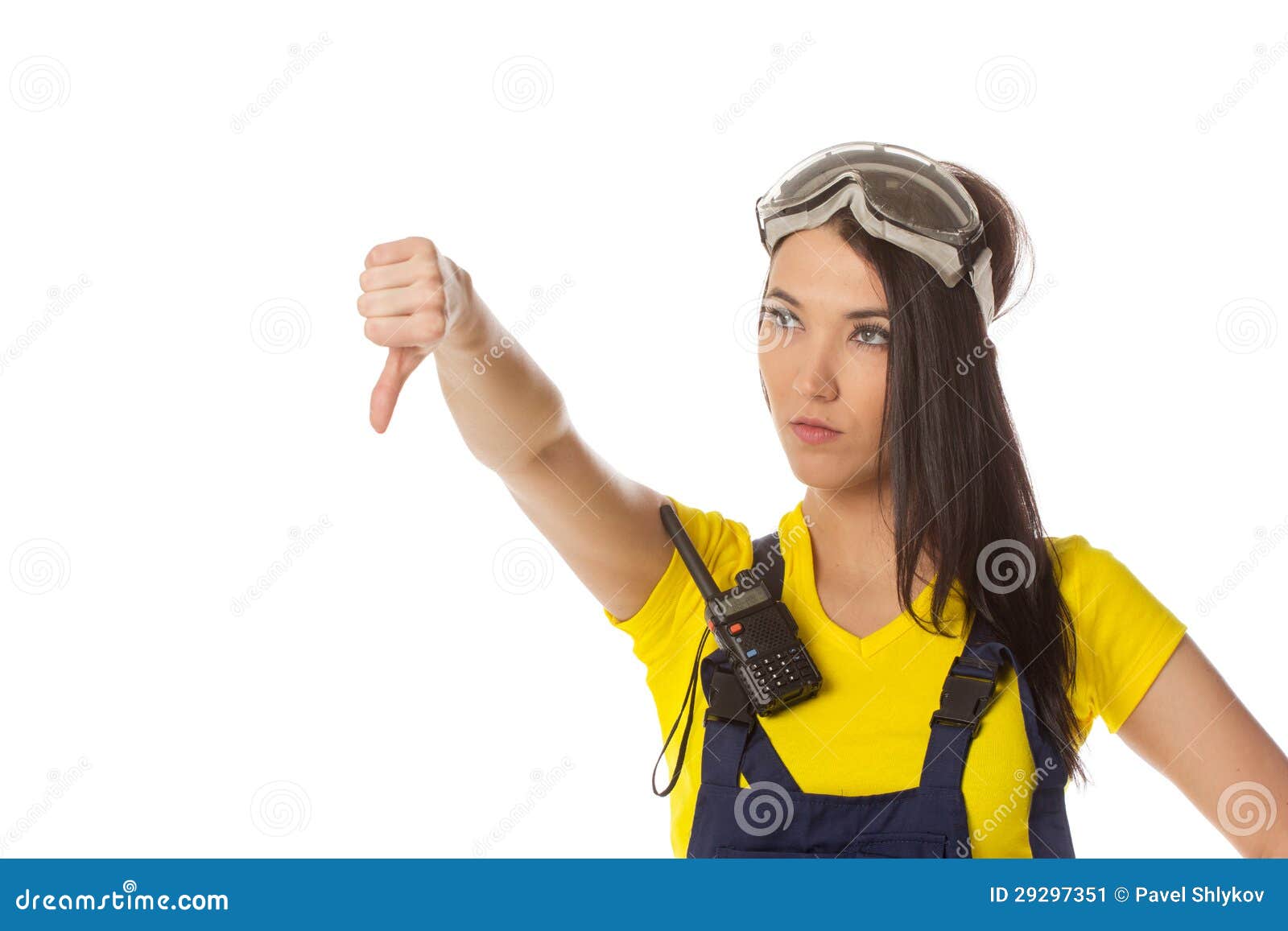 A Female Construction Worker Holding a Down Signal Stock Image - Image ...