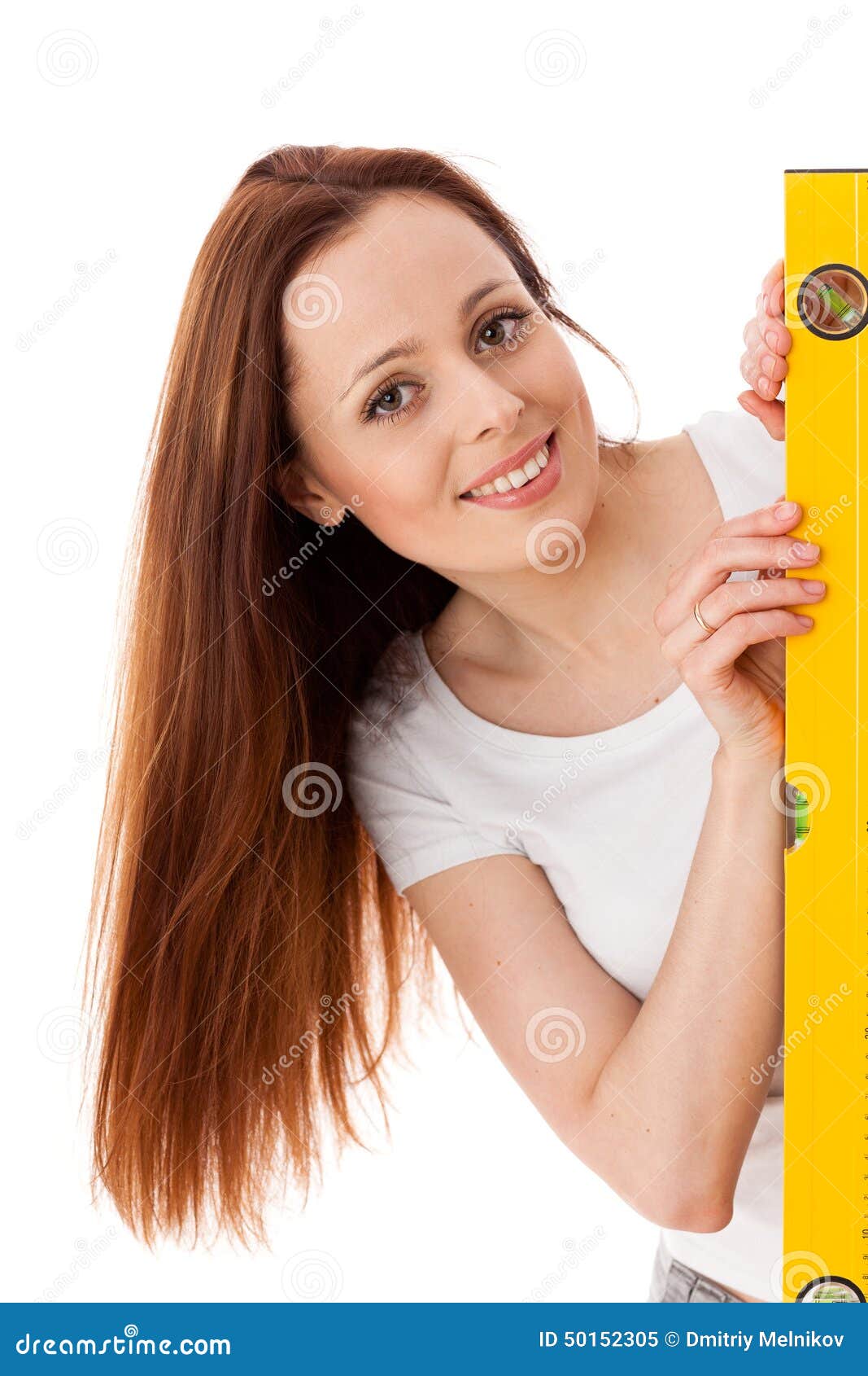 Female Construction Worker with Level. Stock Image - Image of measuring ...