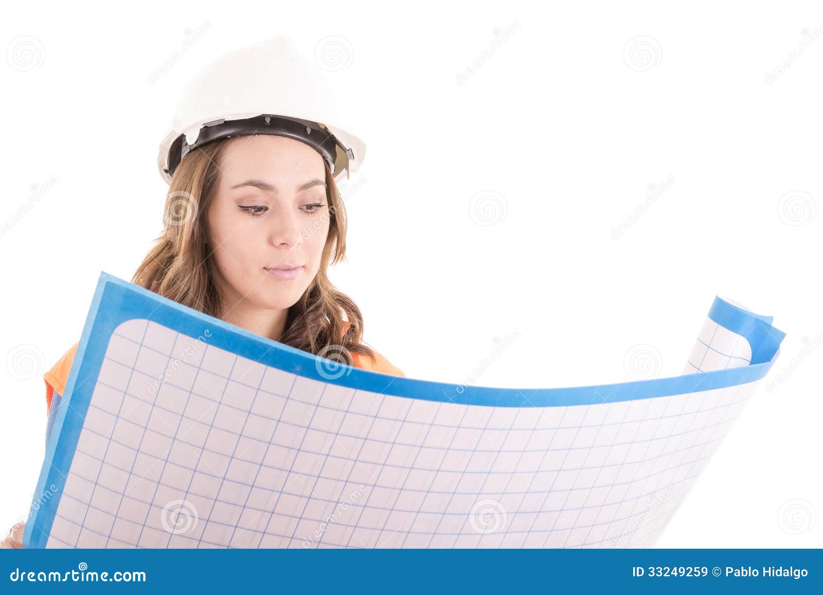 Female Construction Worker Reading Blue Prints Stock Image - Image of ...