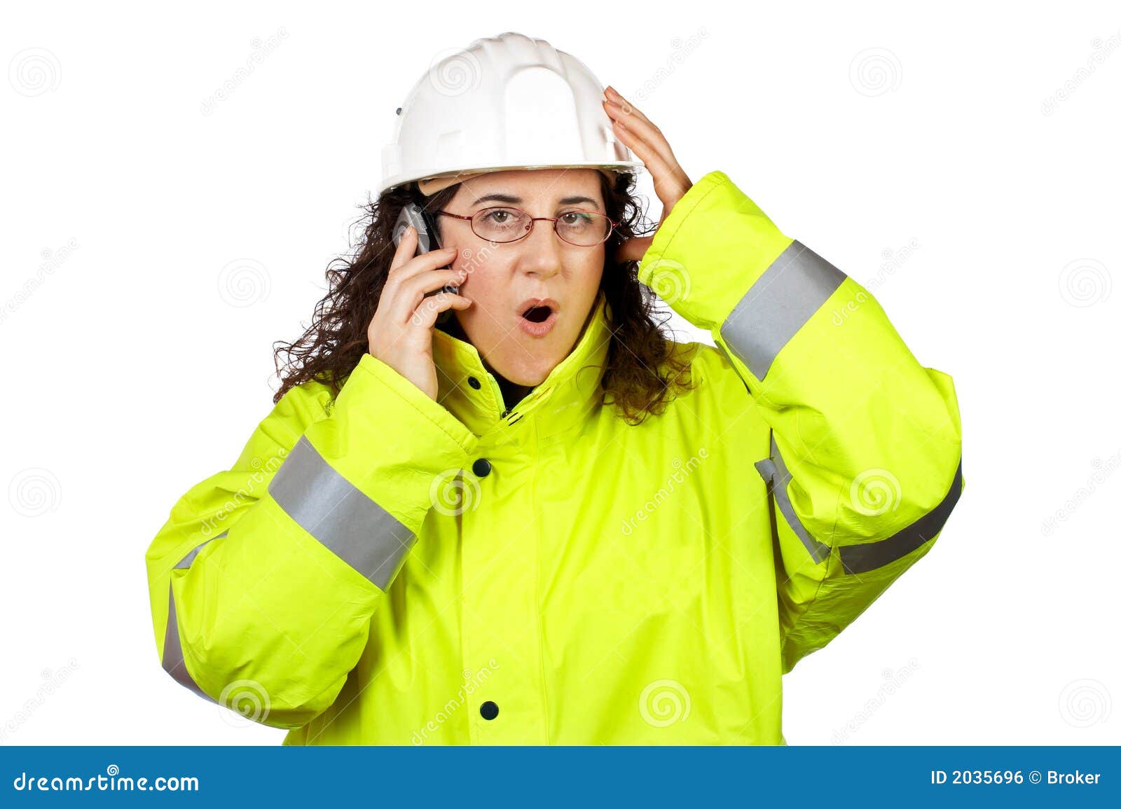 Female Construction Worker Surprised Stock Photo - Image of communicate ...