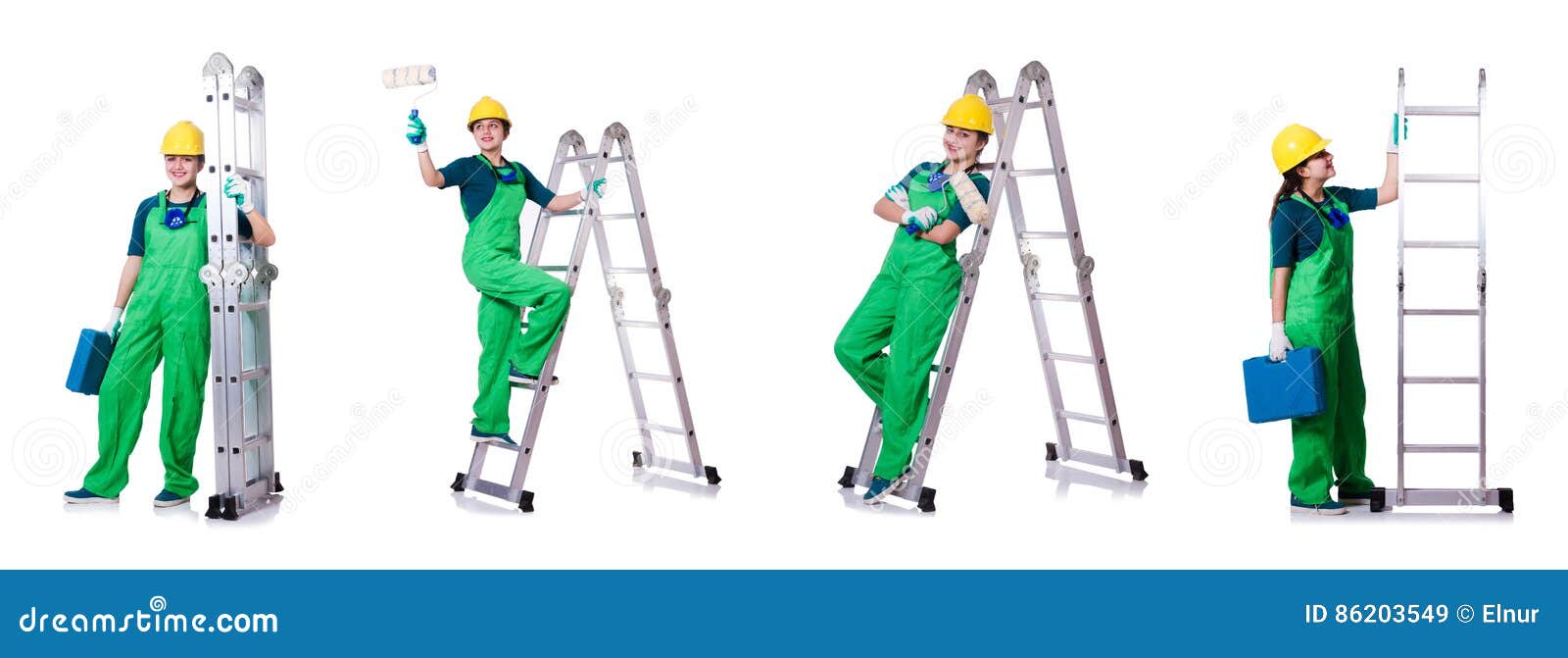 The Female Construction Worker with Toolkit and Ladder Stock Image ...
