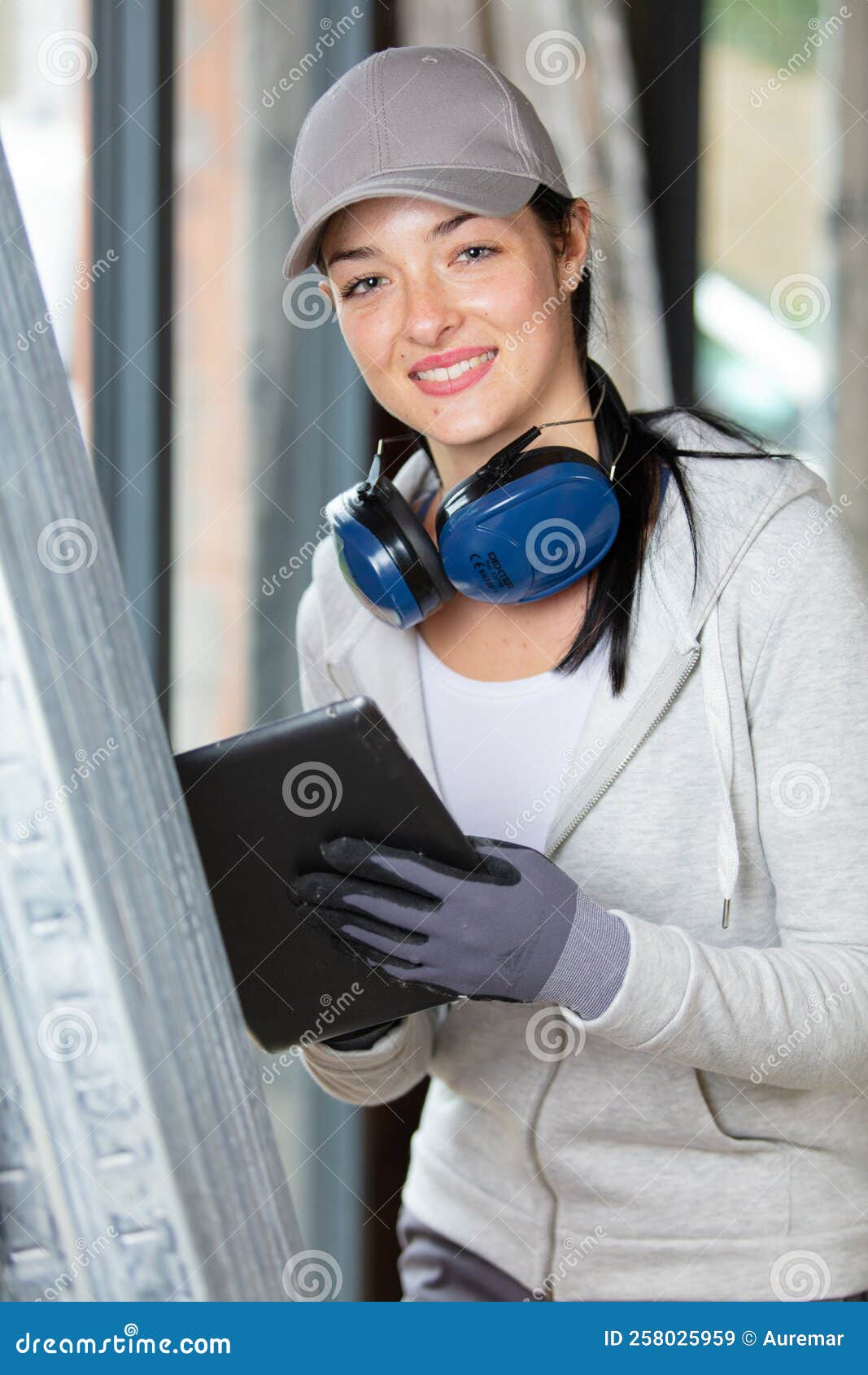 Female Construction Worker Using Digital Tablet Stock Image - Image of ...